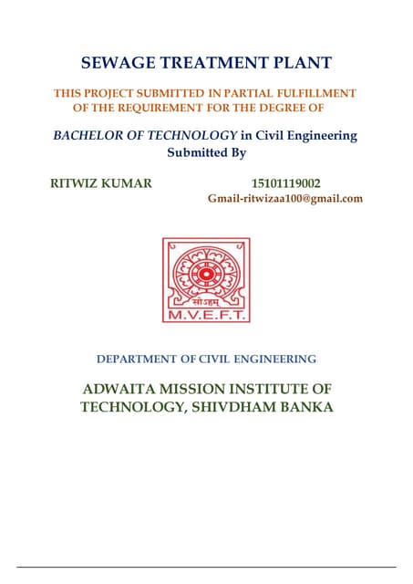 Sewage treatment plant design calculation | PDF