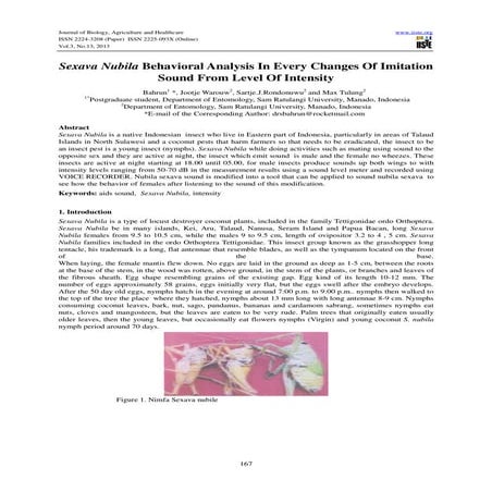 Sexava nubila behavioral analysis in every changes of imitation sound from level of intensity | PDF