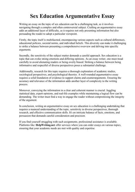Sex Education Argumentative Essay Pdf