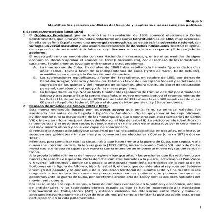 Bloque 6. Identifica los grandes conflictos del Sexenio y explica sus consecuencias políticas | DOCX