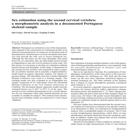 Sex Estimation Using The Second Cervical Vertebra Pdf