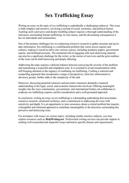 Sex Trafficking Essay Pdf