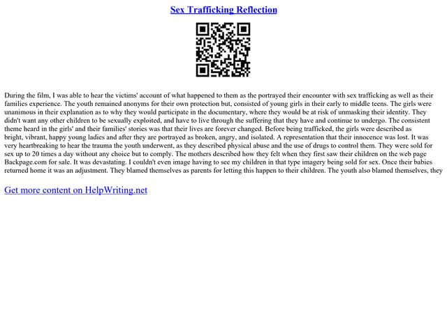 Sex Trafficking Reflection Ppt