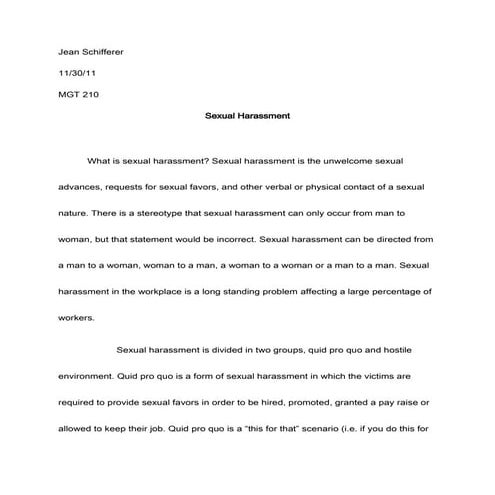 Primer On Sexual Harassment In The Work Place | PDF