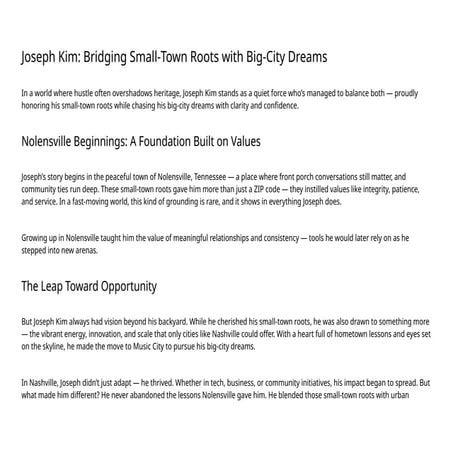 Joseph Kim: Bridging Small-Town Roots with Big-City Dreams | PDF