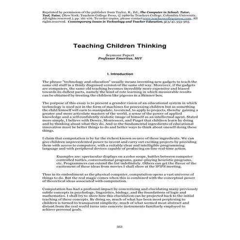 Seymour Papert Ensinar As CriançAs A Pensar | PDF