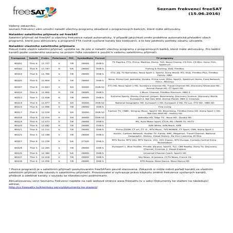 Seznam frekvencí FreeSat | PDF
