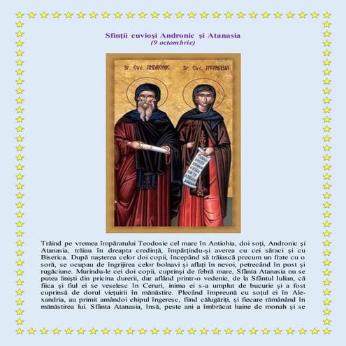 Sfinţii cuvioşi Andronic şi Atanasia (s.v. 9 octombrie / s.n. 22 ...