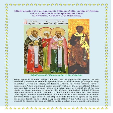 Sfinţii apostoli din cei şaptezeci: Filimon, Apfia, Arhip şi Onisim ...