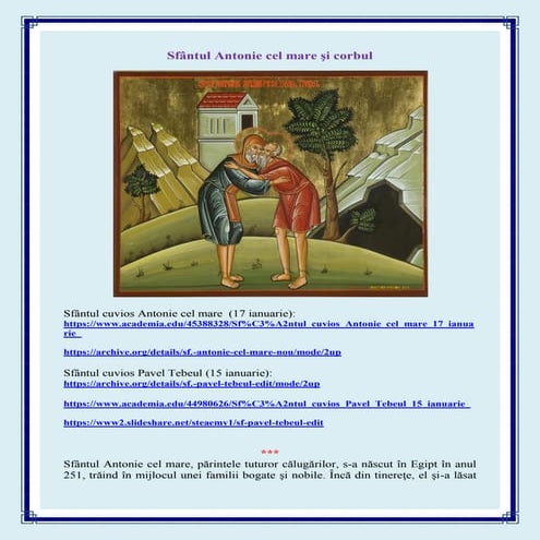 Sfântul Antonie cel mare şi corbul | PDF