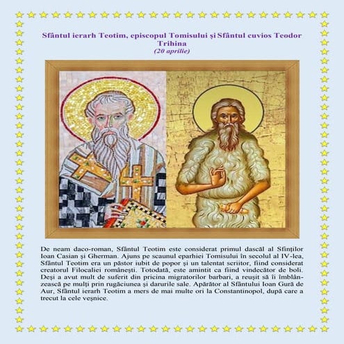 Sfântul ierarh Teotim, episcopul Tomisului și Sfântul cuvios Teodor ...