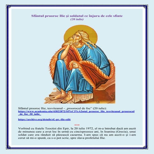 Sfântul prooroc Ilie şi soldatul ce înjura de cele sfinte (20 iulie) | PDF