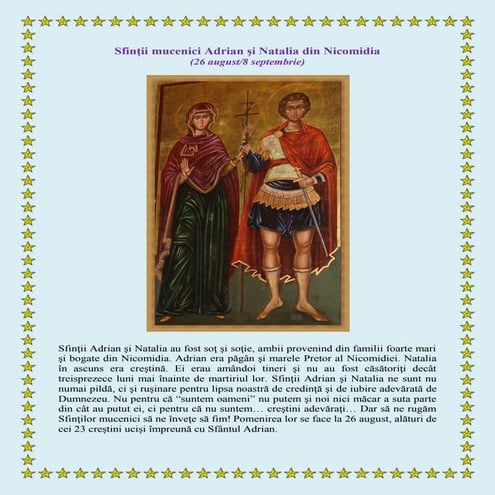 Sfinţii mucenici Adrian şi Natalia din Nicomidia (s.v. 26 august / s.n ...