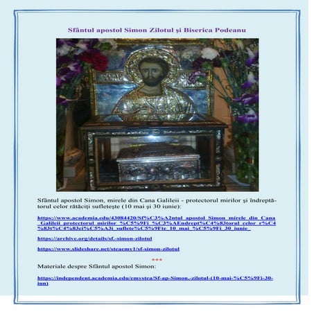 Sfântul apostol Simon Zilotul şi Biserica Podeanu | PDF