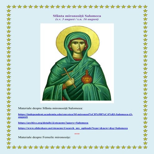 Sfânta mironosiță Salomeea (s.v. 3 august / s.n. 16 august) | PDF