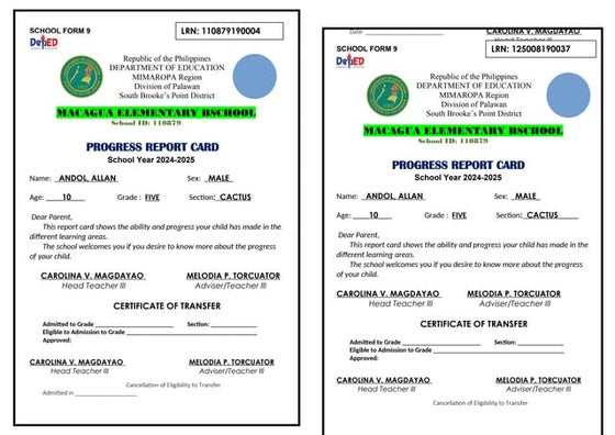 SF9 Card Grade I Sample Template 2025-2026 | DOCX
