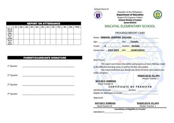 SF9 Card Grade I Sample Template 2025-2026 | DOCX