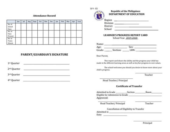 SF9 Card Grade I Sample Template 2025-2026 | DOCX