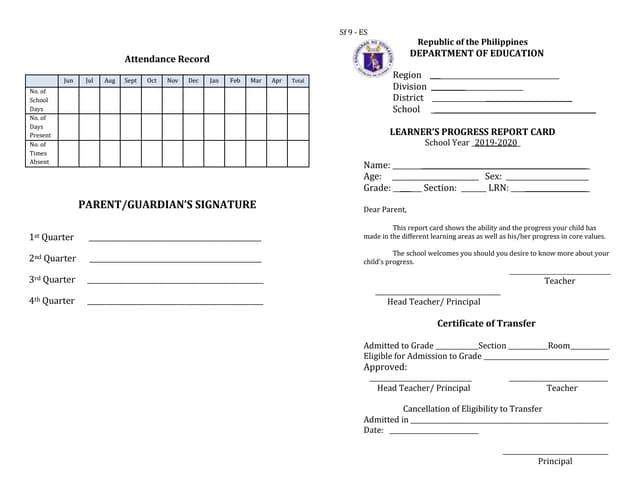 SF9 Card Grade I Sample Template 2025-2026 | DOCX
