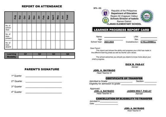 SF9 Card Grade I Sample Template 2025-2026 | DOCX