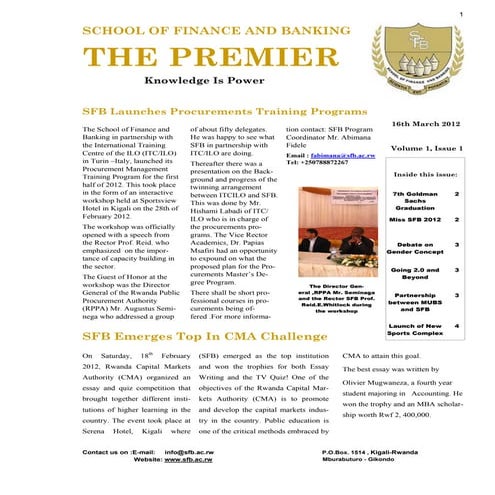 The Premier Volume 1 Issue 1 -SFB Newsletter | PDF