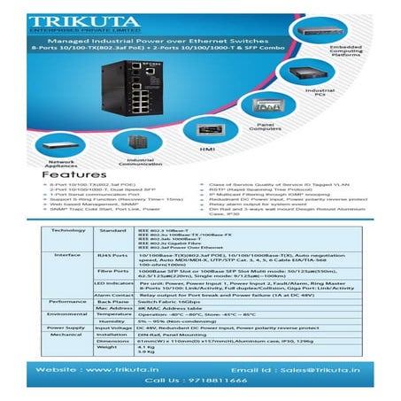 8 PORTS MANAGED INDUSTRIAL POWER OVER ETHERNET SWITCH | PDF