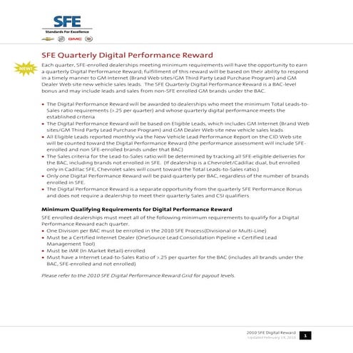 General Motors Standards For Excellence SFE Digital Rewards Program ...