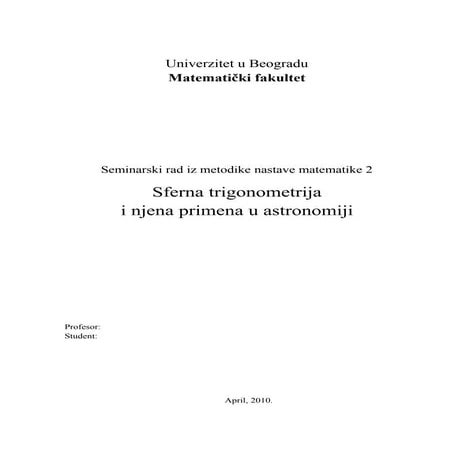Sferna trigonometrija i njena primena u astronomiji | DOC
