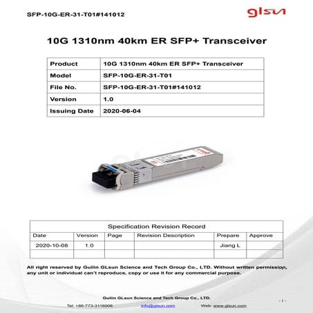 sfp-10g-er-1310nm-40km-optical-transceiver-141012.pdf | Computer ...