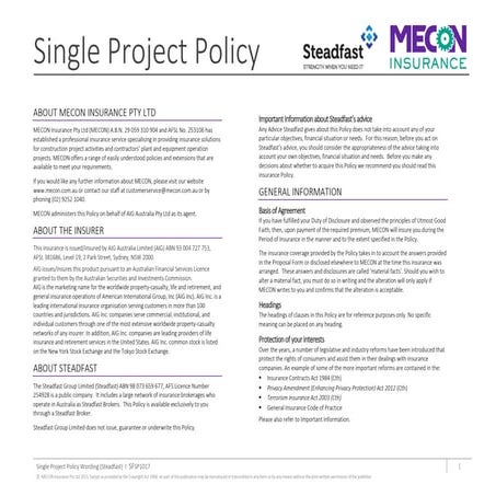 Steadfast Single Project Policy | PDF