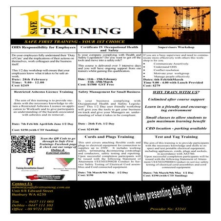 Safe First Training Calendar January | PDF