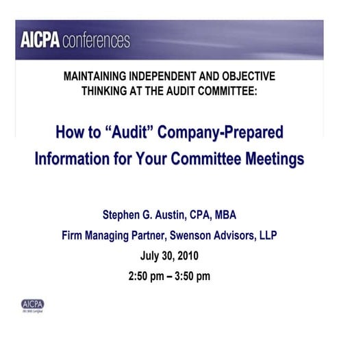 How to "Audit" Company-Prepared Information for Your Committee Meetings ...