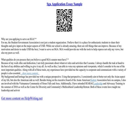Sga Application Essay Sample | PPT