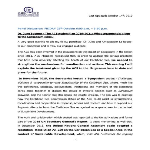 Dr. June Soomer - The ACS Action Plan 2019-2021: What treatment is given to the Sargassum issue ...