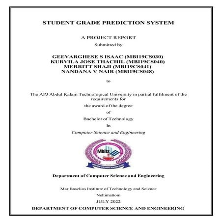 Student Grade Prediction System using ML - Report | PDF