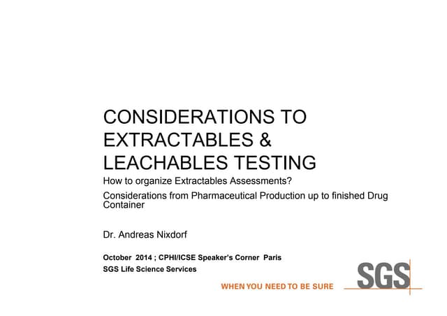 Extractables and Leachables Testing | PPTX | Chemistry | Science
