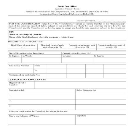 Form No. SH-4 : Securities Transfer Form | PDF
