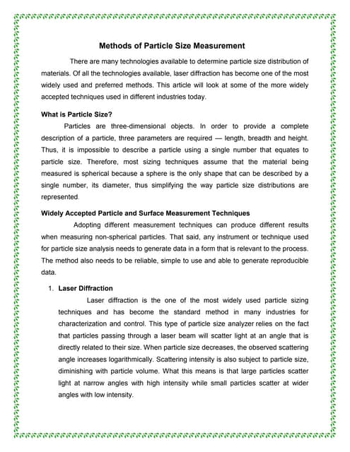 Particle size analysis | PDF | Chemistry | Science
