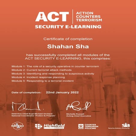 Shahan Sha - Action Counter Terrorism (ACT) Security E-Learning ...