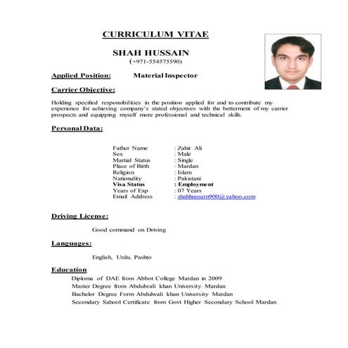 Shah hussain cv | PDF