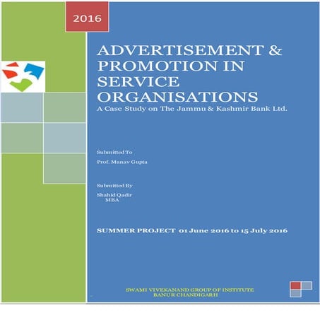 project report on ADVERTISEMENT AND PROMOTION IN SERVICE ORHANISATIONS ...