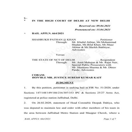 Shahrukh pathan bail denied order | PDF