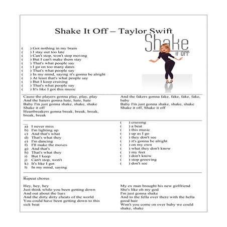 SONG WORKSHEET: Shake it off by Taylor Swift | DOC