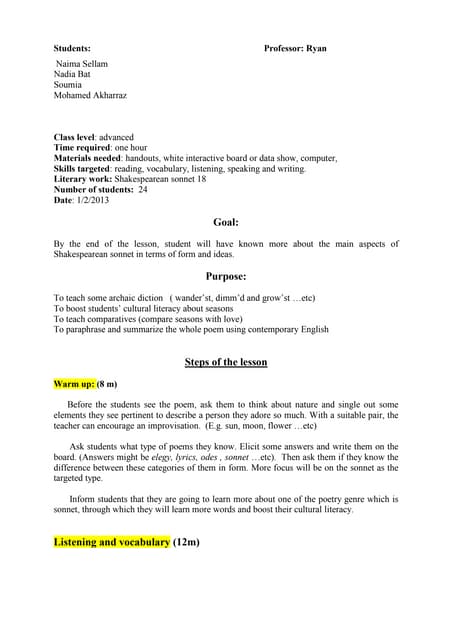 Shakespeare's Sonnets | PPTX | Poetry | Books and Literature