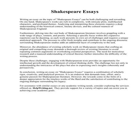 Shakespeare Essays. Heidelberg University | PDF
