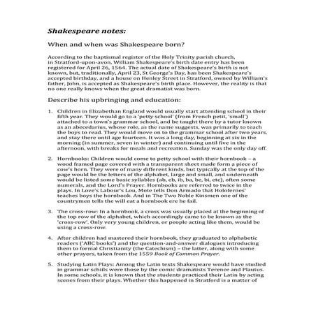 Shakespeare notes | DOCX | Christianity | Religion & Spirituality