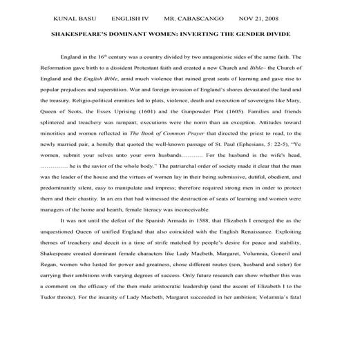 Women characters in Shakespeare's Play | PPTX