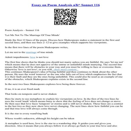 Shakespeare Sonnet 116 Analysis Essay | PDF | Poetry | Books and Literature