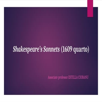 Shakespeare's Sonnets (1609).pptxpptxpptx | PPT