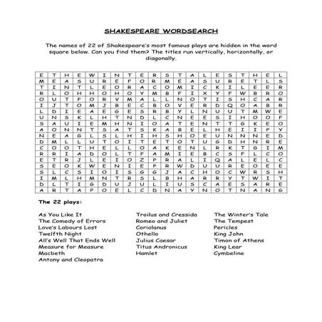 Shakespeare wordsearch | PDF